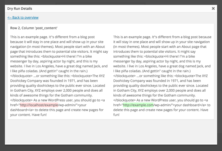 Running a search and replace - Better Search Replace